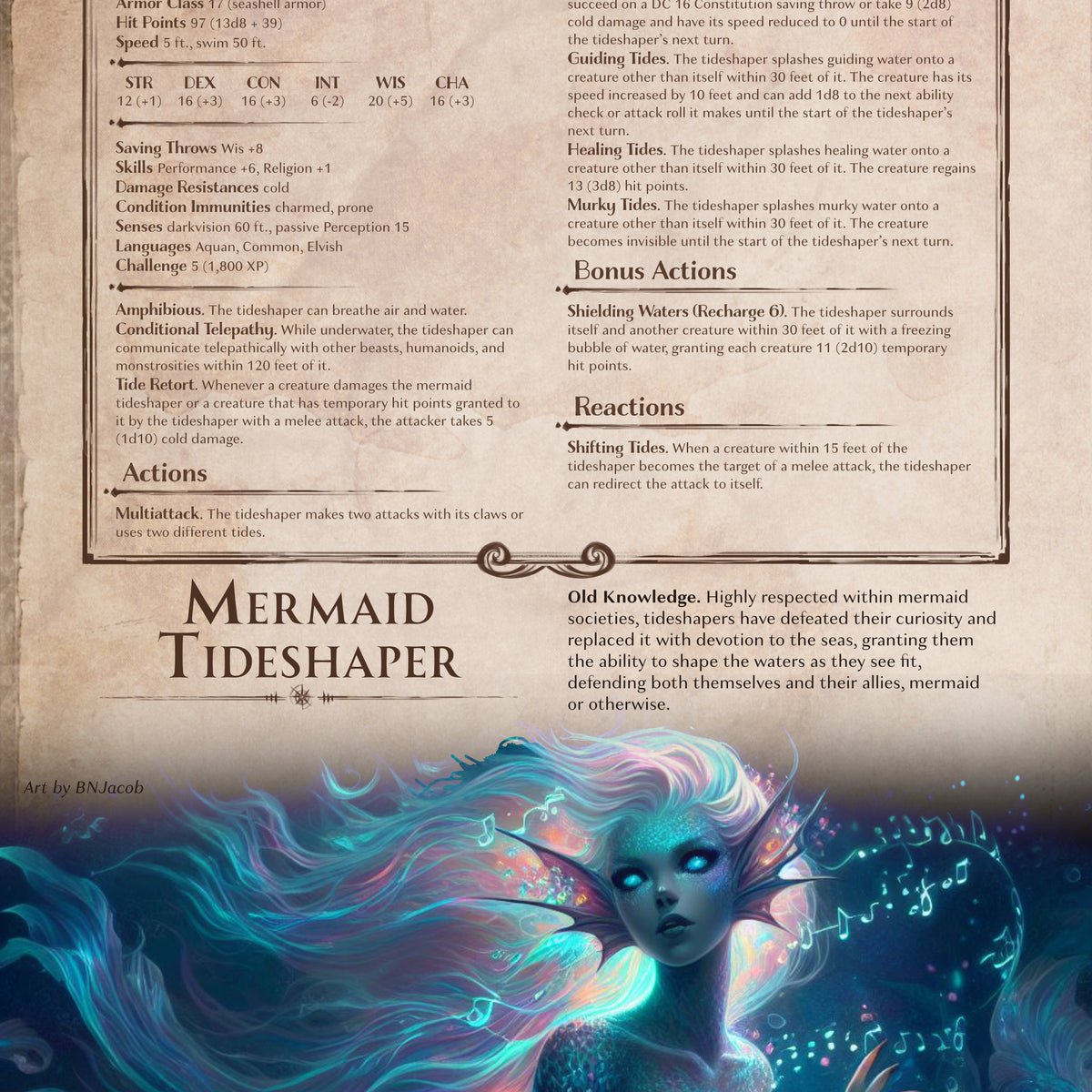 D&D 5e Mermaid Tideshaper: Lure Unaware Players to the Abyss [Dread Ti ...