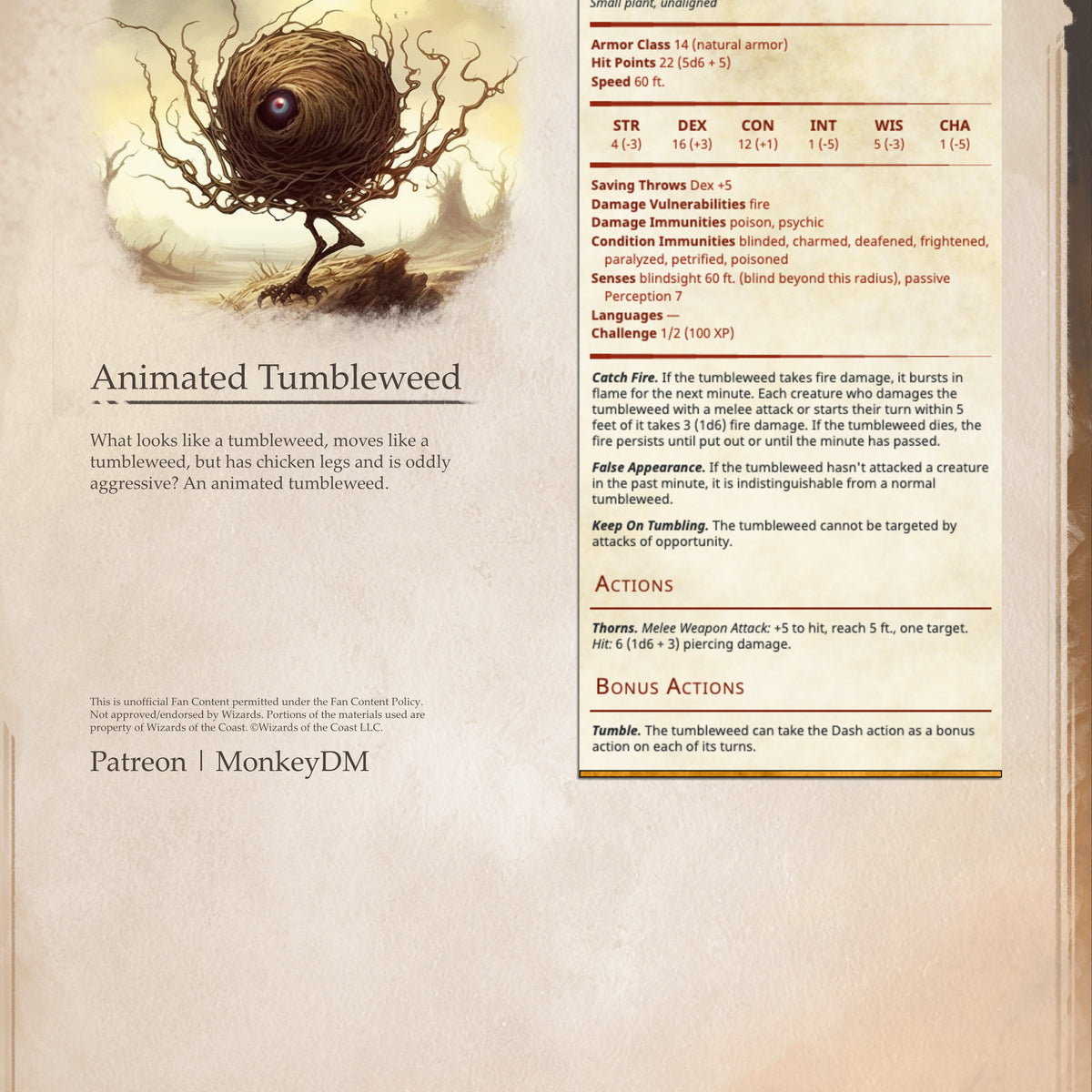 D&D 5e Monster: Animated Tumbleweed - The name says it all [Cowboys Fr ...
