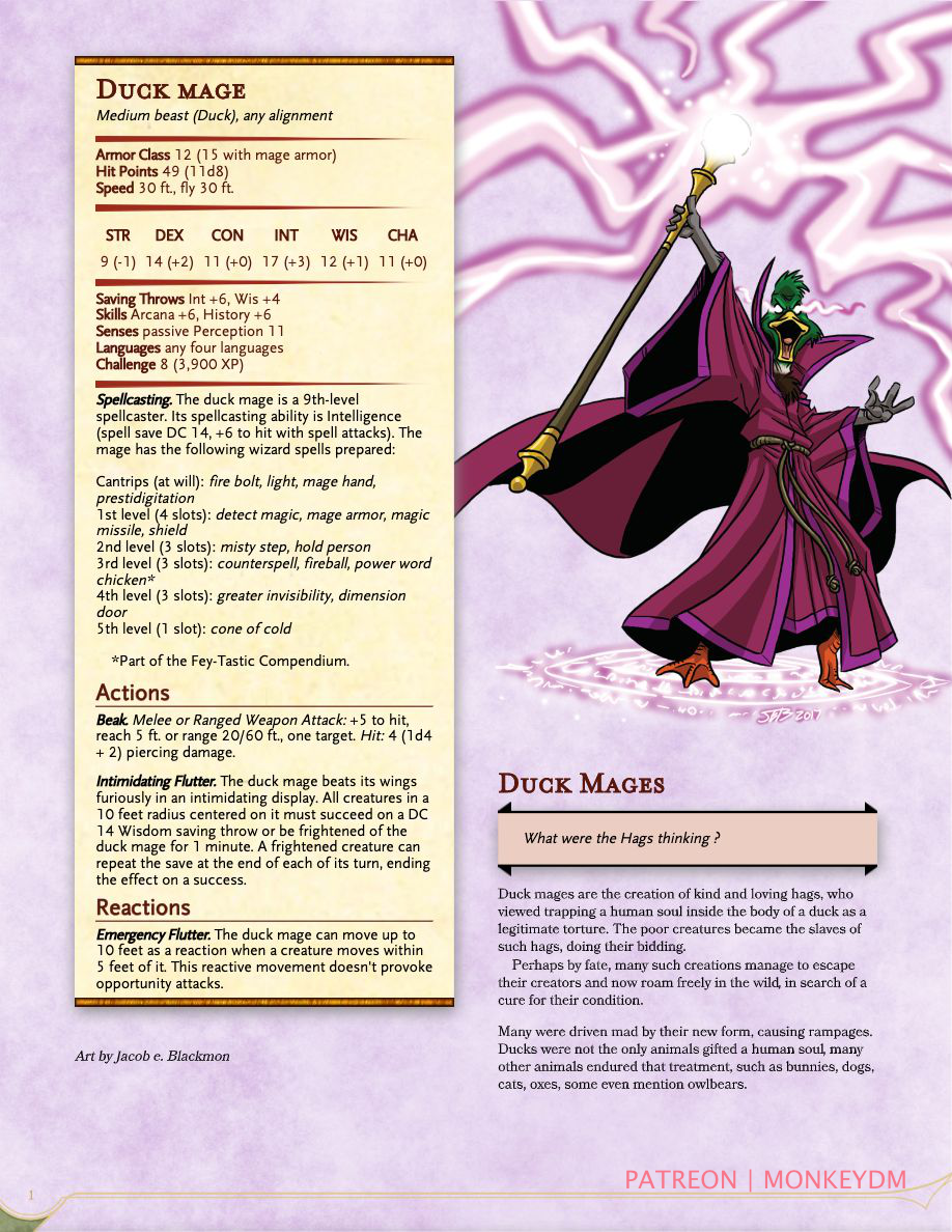DnD Monster: Duck Mage – MonkeyDM