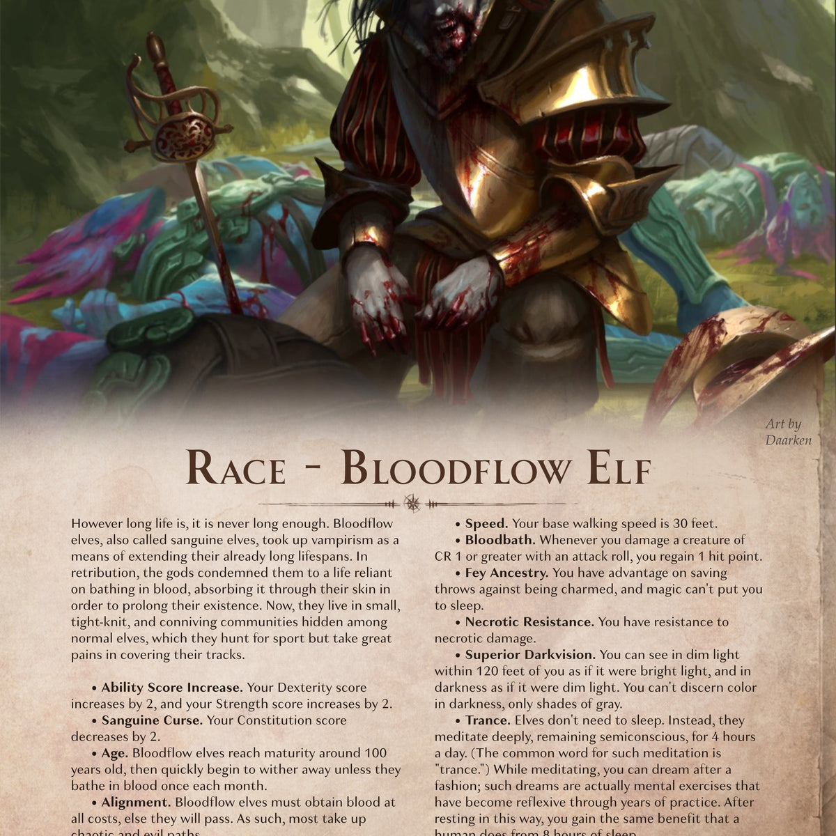 D&D 5e Race: Bloodflow Elf - A Life Extended at a Bloody Cost [Dread T ...