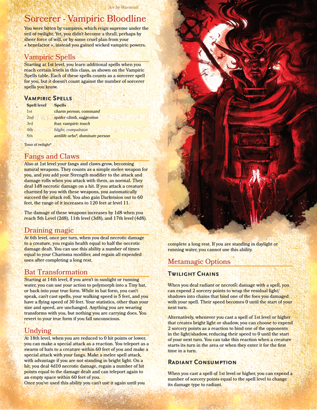 Sorcerer: Vampiric Bloodline - Play As Alucard in D&D 5e – MonkeyDM