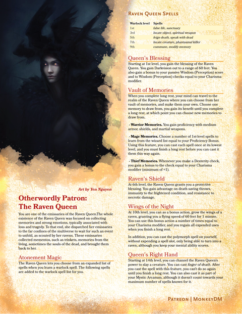 Warlock: The Raven Queen - D&D 5e - Trust in the Matron of Death & Mem ...