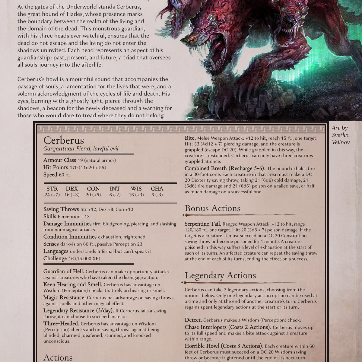 D&D 5e Monster: Cerberus - Guardian of the underworld, ready to halt a ...