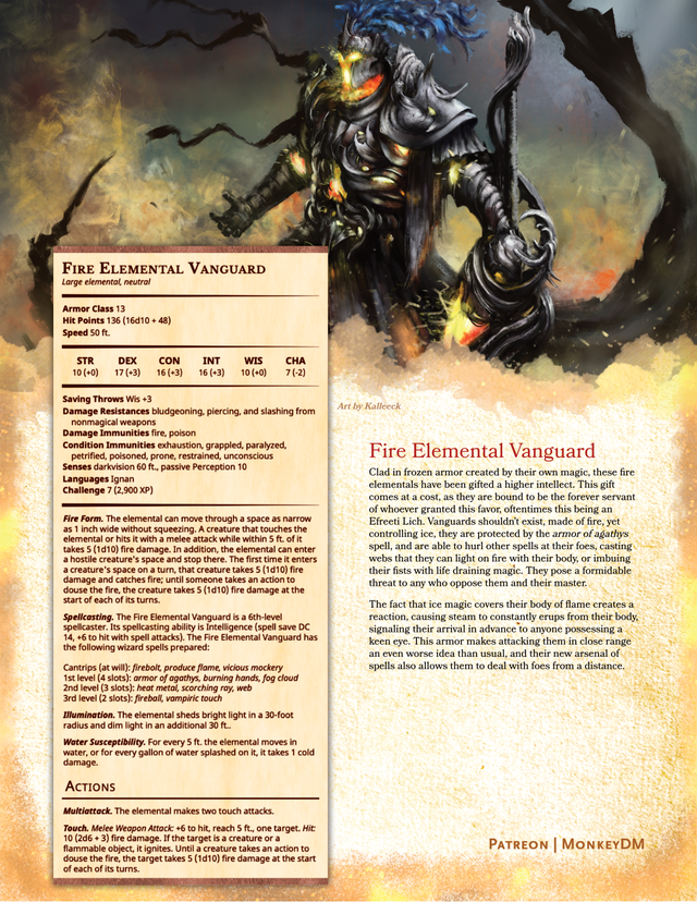 Fire Elemental Vanguard - A D&D 5e Burning Elemental in Frozen Armor ...