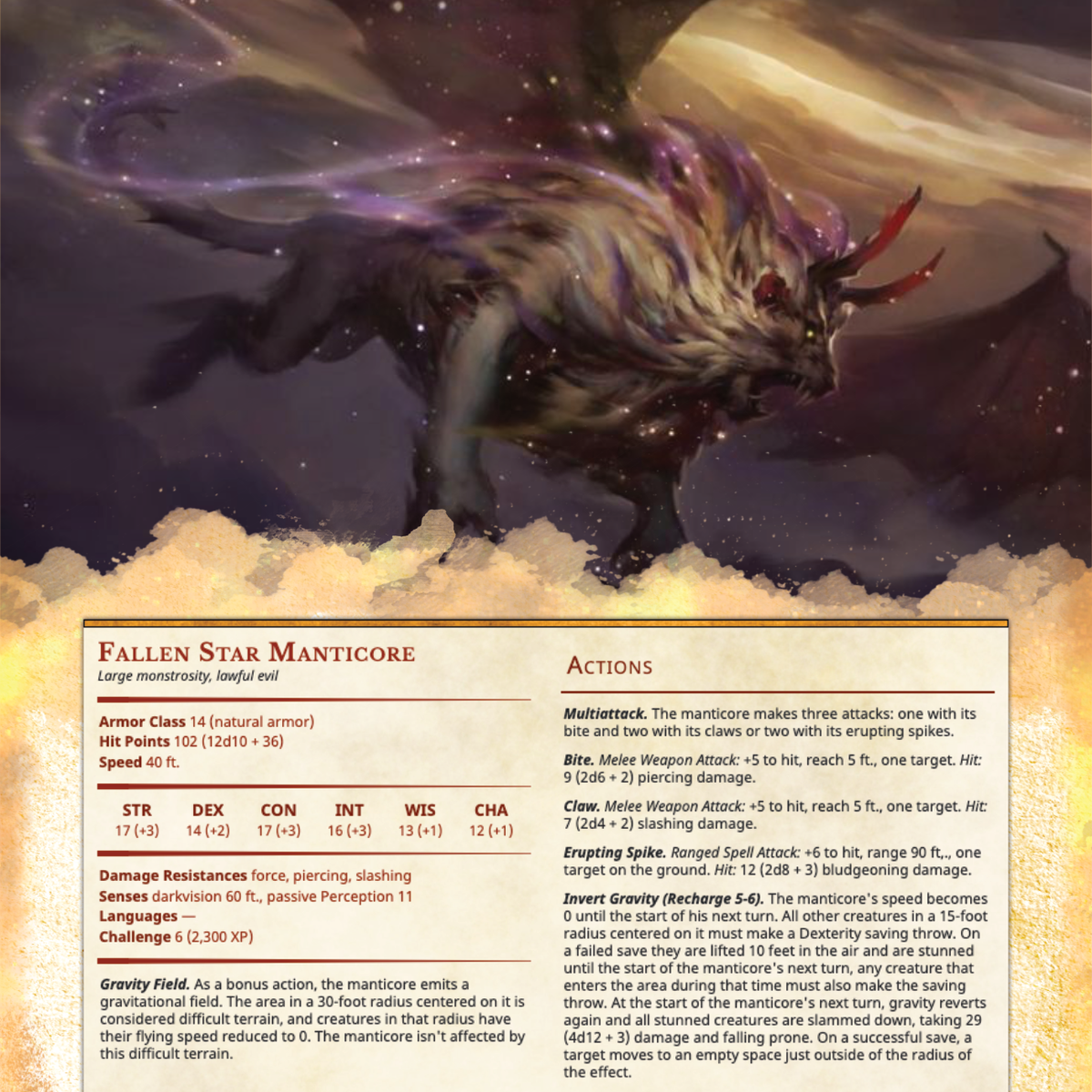 Star Fallen Manticore - D&D 5e Gravitational-Empowered Creature – MonkeyDM