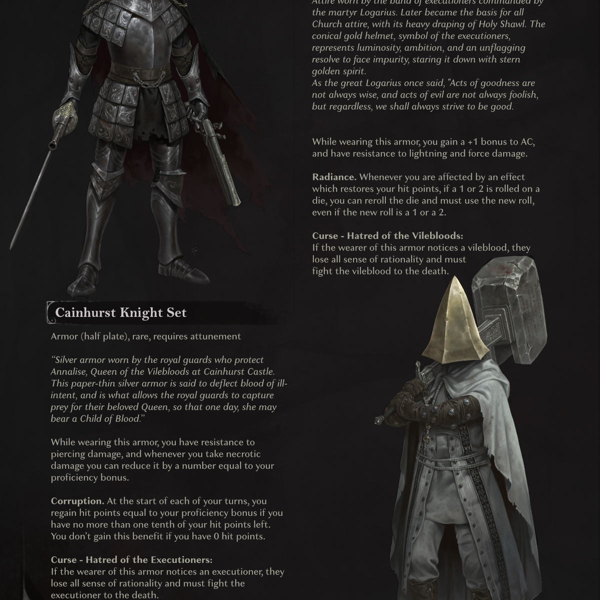 Cainhurst Knight & Executioner - D&D 5E Armor Cursed to Eternal Bloods ...