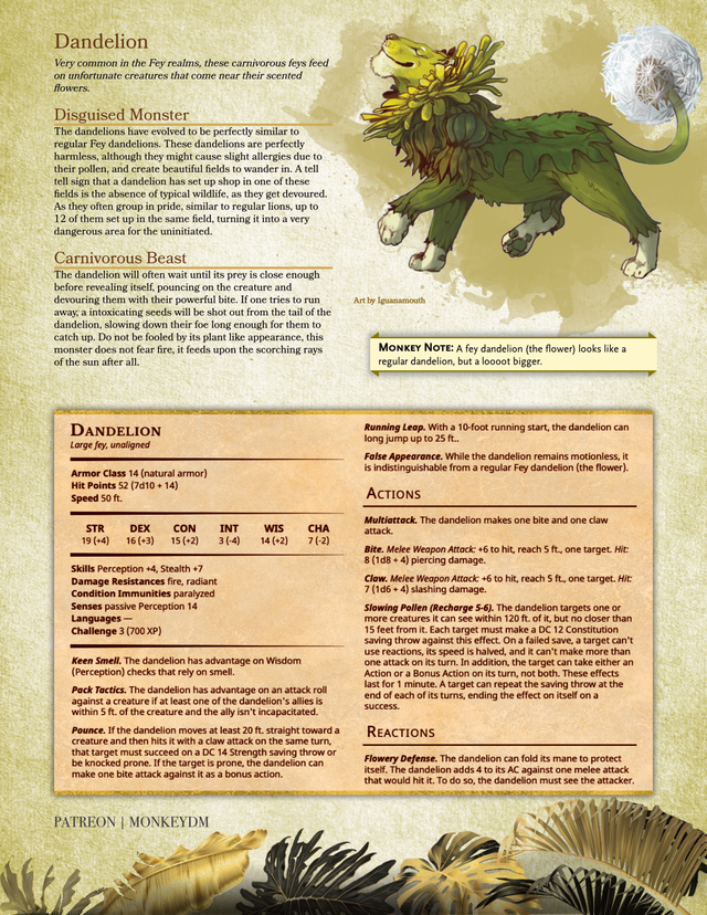 The Dandelion - A D&D 5e Monster, but also a Pun – MonkeyDM