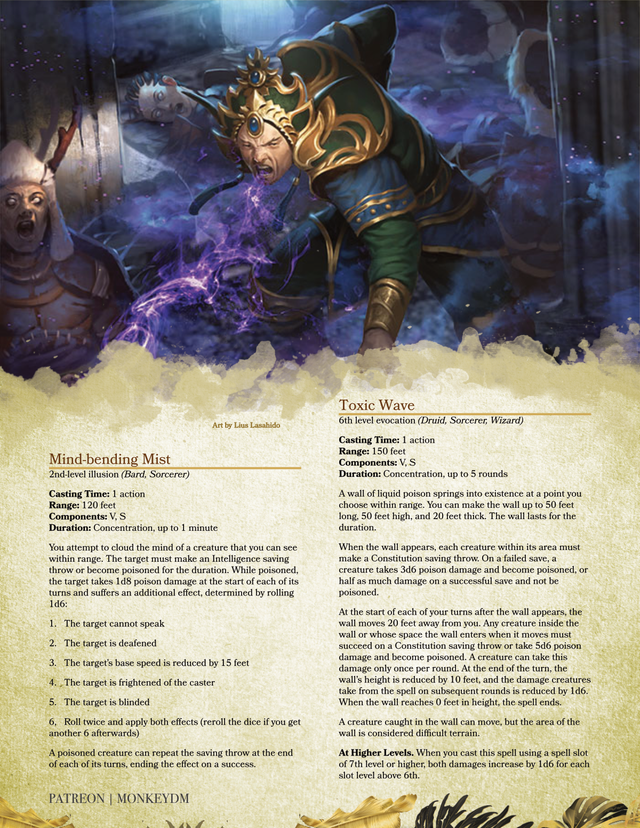 D&D 5e Poison Spells Mind-Bending Mist & Toxic Wave – MonkeyDM